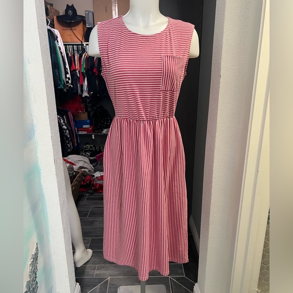 Merokeety | Dresses | Nwot Merokeety Pink White Striped Midi Dress W ...